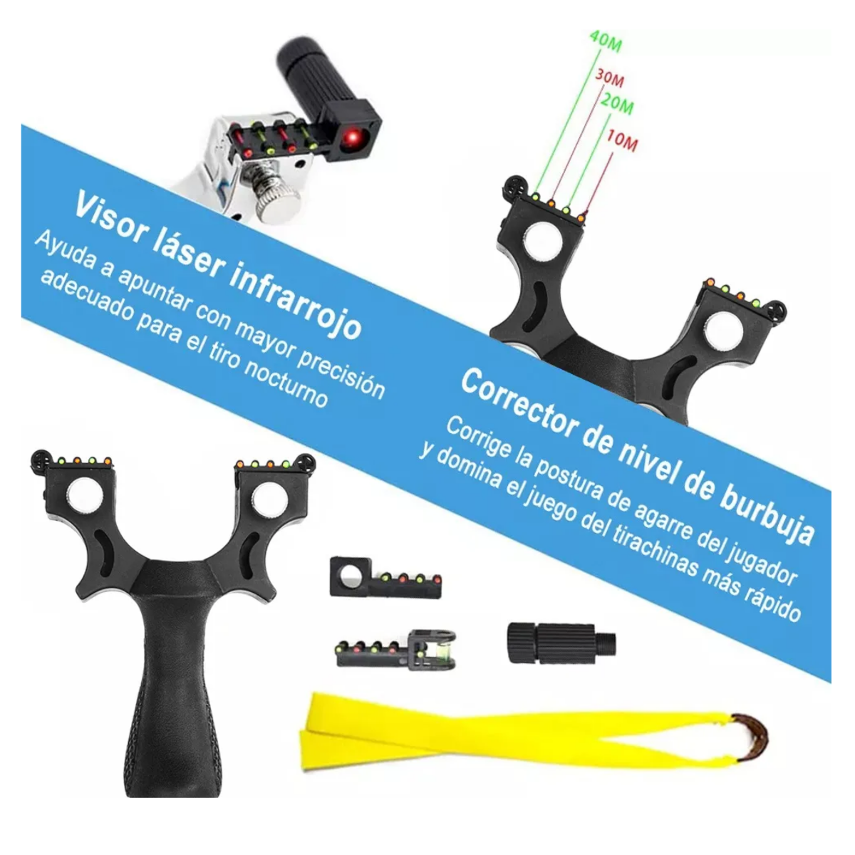 Resortera Profesional Láser Para Exteriores, con 100 Canicas, Negro