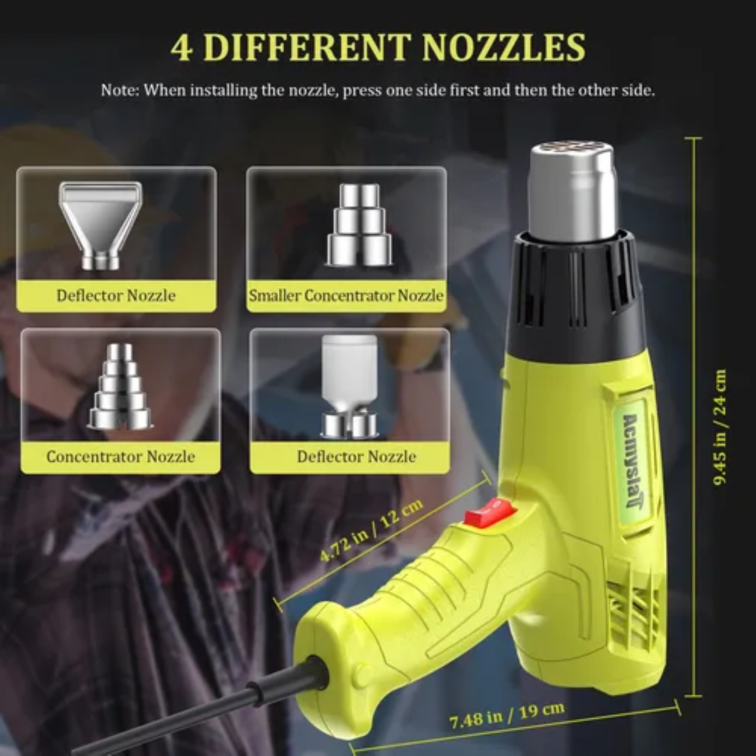 Pistola De Calor De 2000w Temperatura Regulable 4 Boquillas Verde