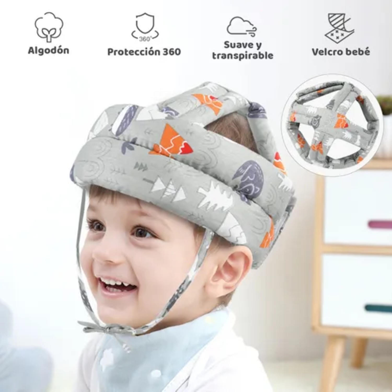 Casco Protector Acolchado Para Bebés, Contra Golpes Y Caídas gris