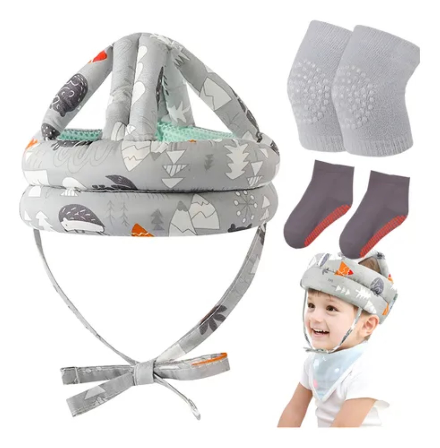 Casco Protector Acolchado Para Bebés, Contra Golpes Y Caídas gris