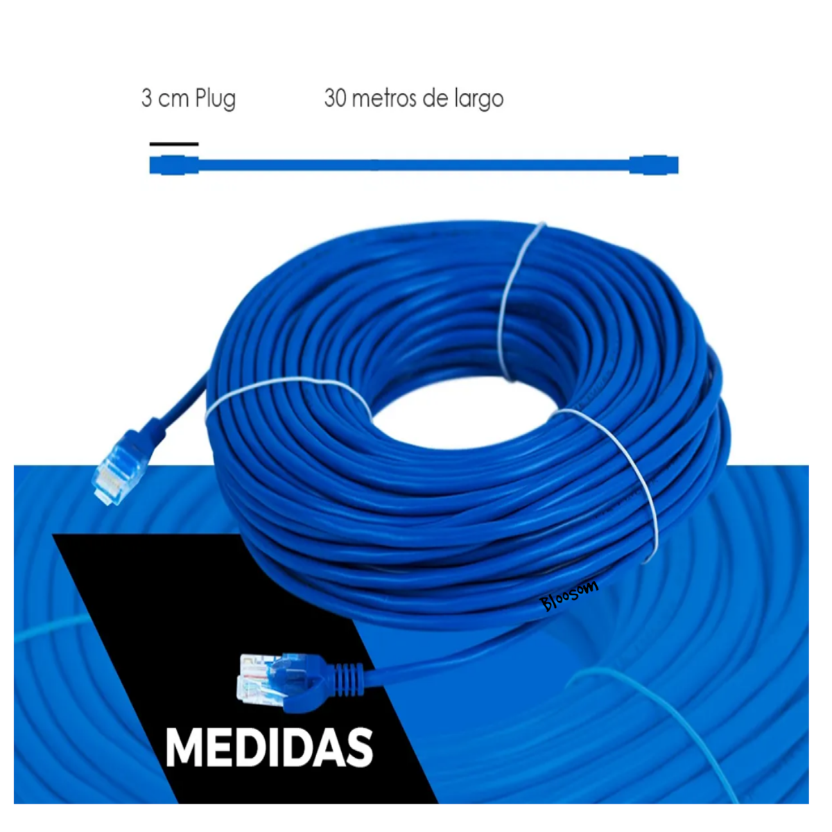 Cable Red 30 Mts Categoría Cat5 Utp Rj45 Ethernet Internet, Azul