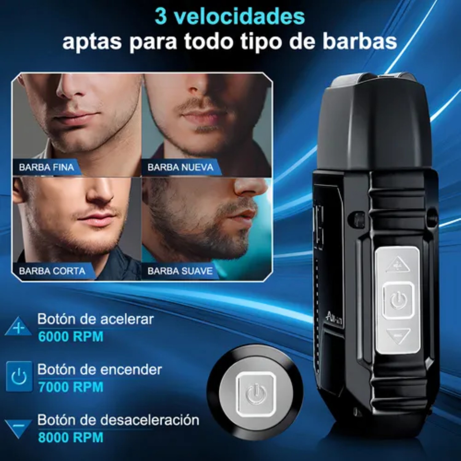 Rasuradora Electrica Barba Afeitadora 3 Niveles Inalambrica negra