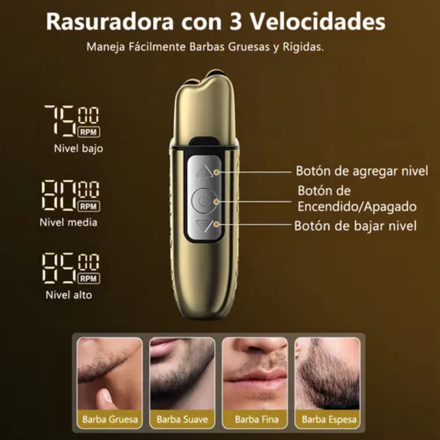 Rasuradora Eléctrica 3 Niveles Recargable Afeitadora para Barba y Calvo Inalámbrica Corta al Raz ...