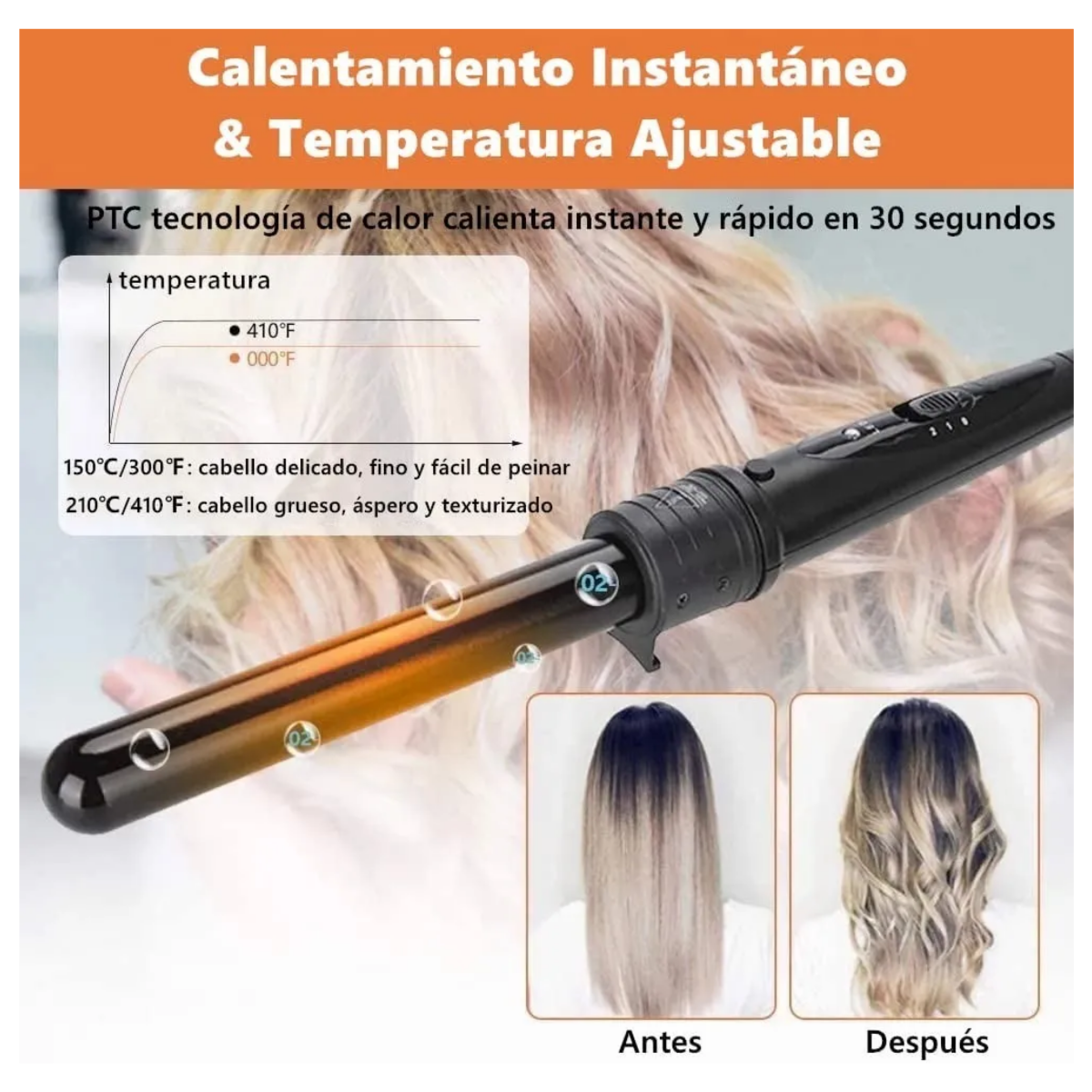 Plancha Rizadora, Tenaza Cabello Cerámica Profesional 6 En 1 Negro
