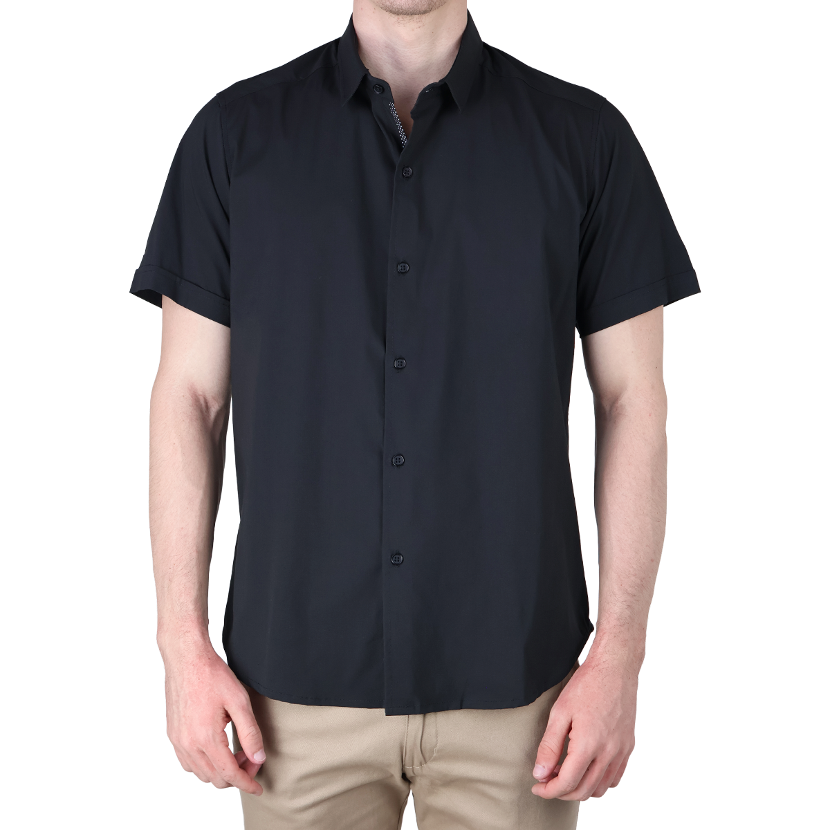 Camisa Negra Manga Corta Slim Fit Lisa Casual Para Hombre