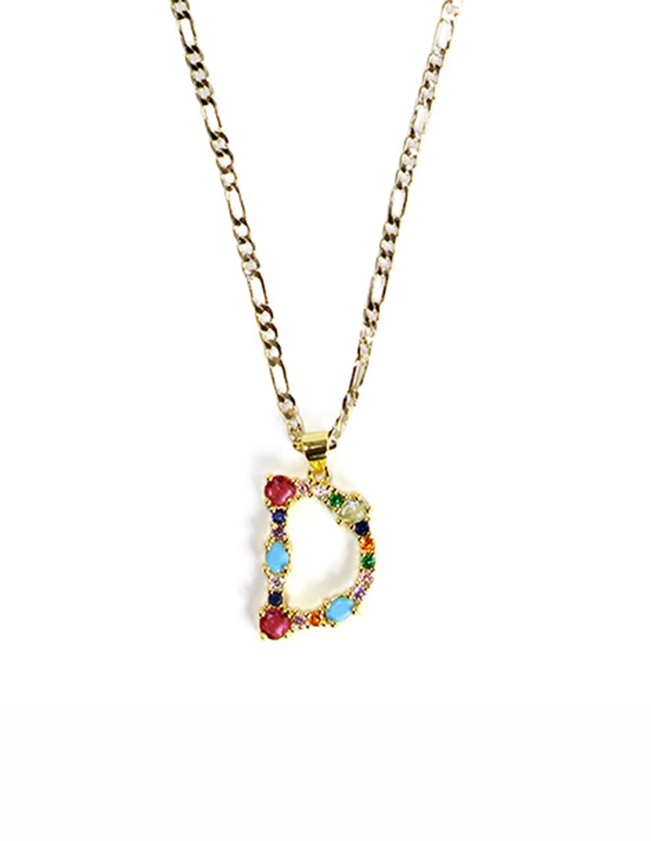 Collar con dije de oro laminado letra colores "D"