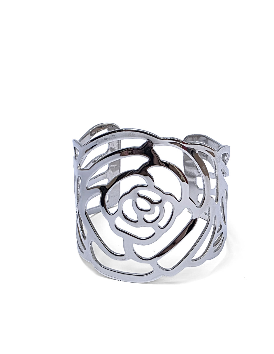 Brazalete en forma de rosa plateado