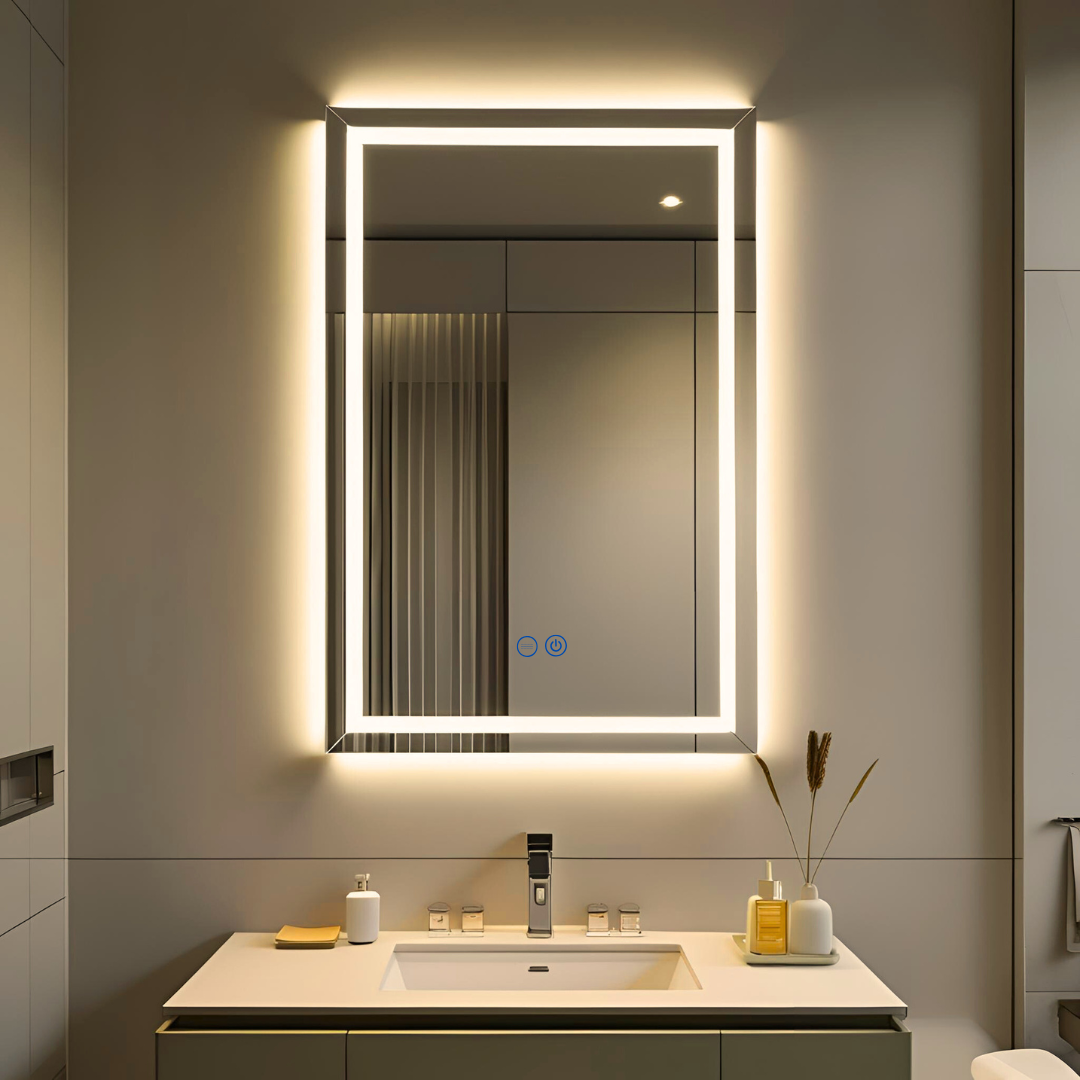 Espejo Rectangular con Luz LED 3 Tonos 50x70 cm – Iluminación Ajustable ...