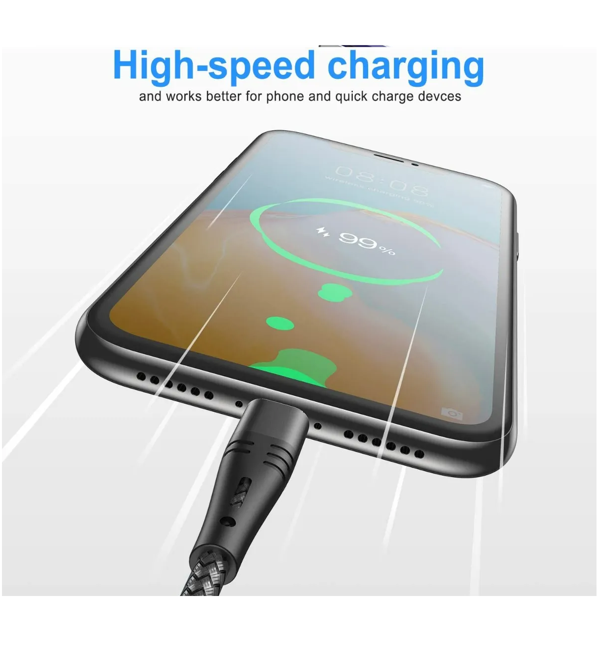 Cable V8 Micro Usb De Datos Malubero Carga Rápida 3 Metros 2pzs Negro