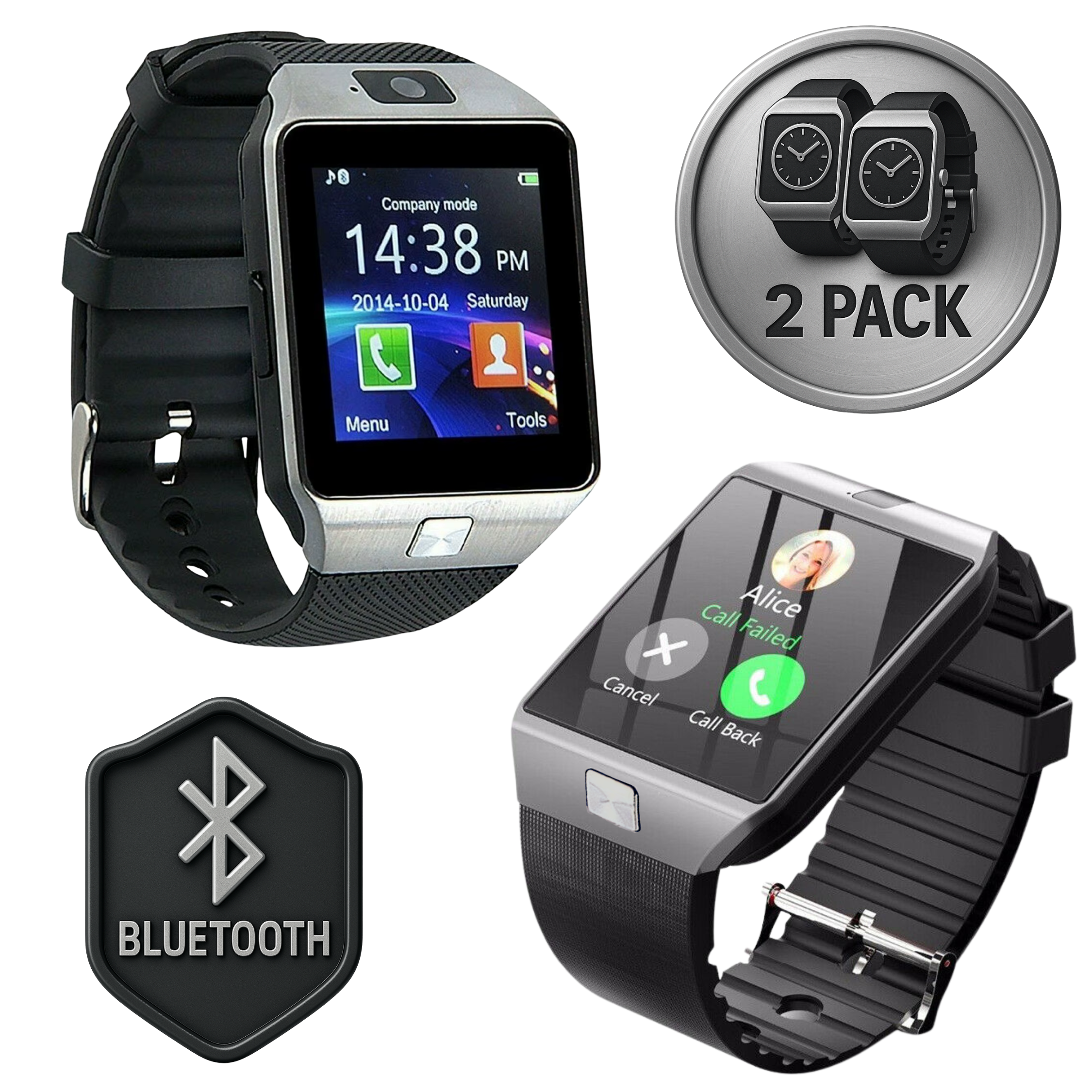 Set de 2 Smartwatch DZ09 Plateados con Cámara y Conectividad Bluetooth ...