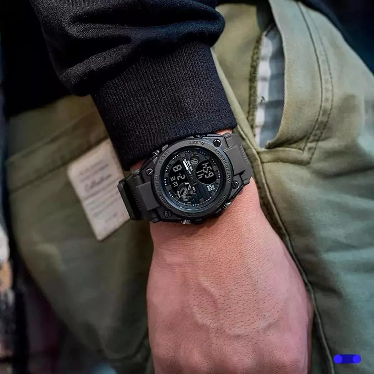 Reloj Táctico Impermeable Dual Analógico Digital Negro