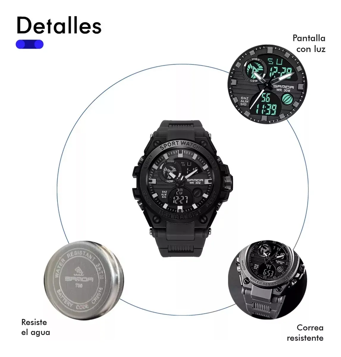 Reloj Táctico Impermeable Dual Analógico Digital Negro
