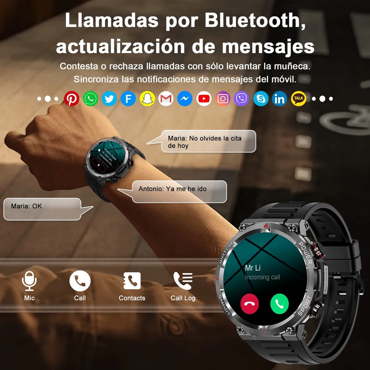 Reloj Smartwatch Blackview W50 Táctico Inteligente Hombres Correa Negra ...