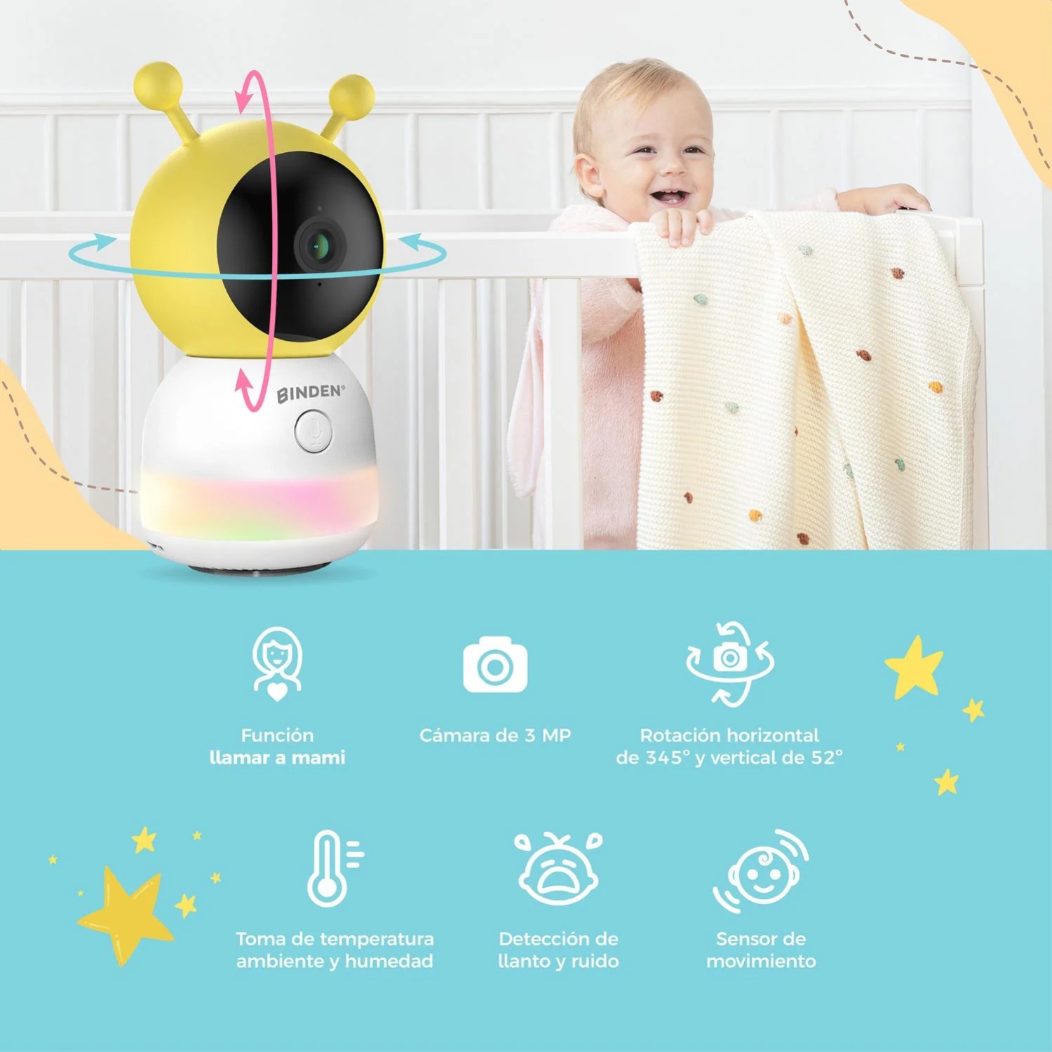Monitor De Bebé Binden Ru Ru - Detecta Ruido y Llanto con Micrófono Dual