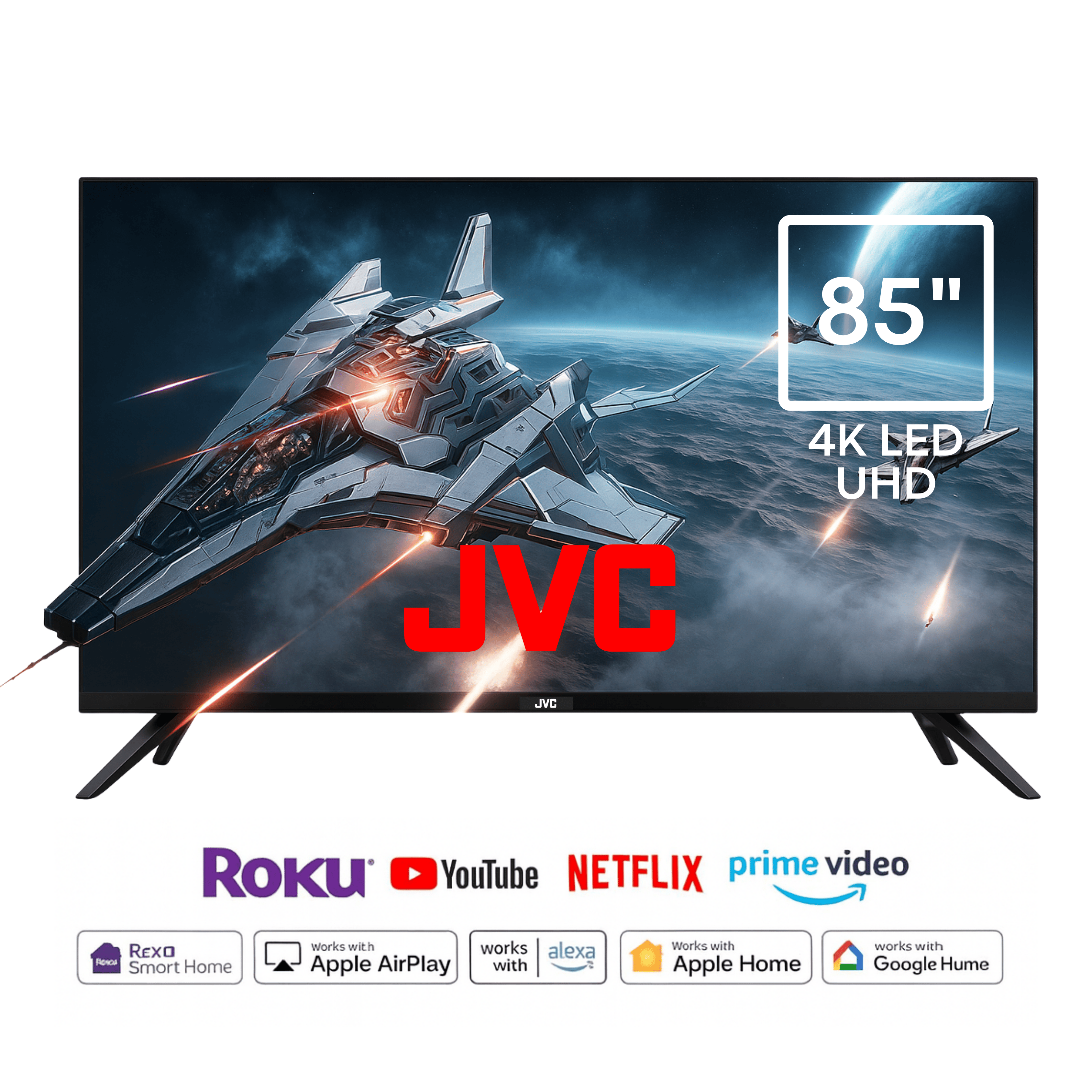 Pantalla Televisión JVC 85 Pulgadas 4K LED UHD FRAMELESS ROKU TV