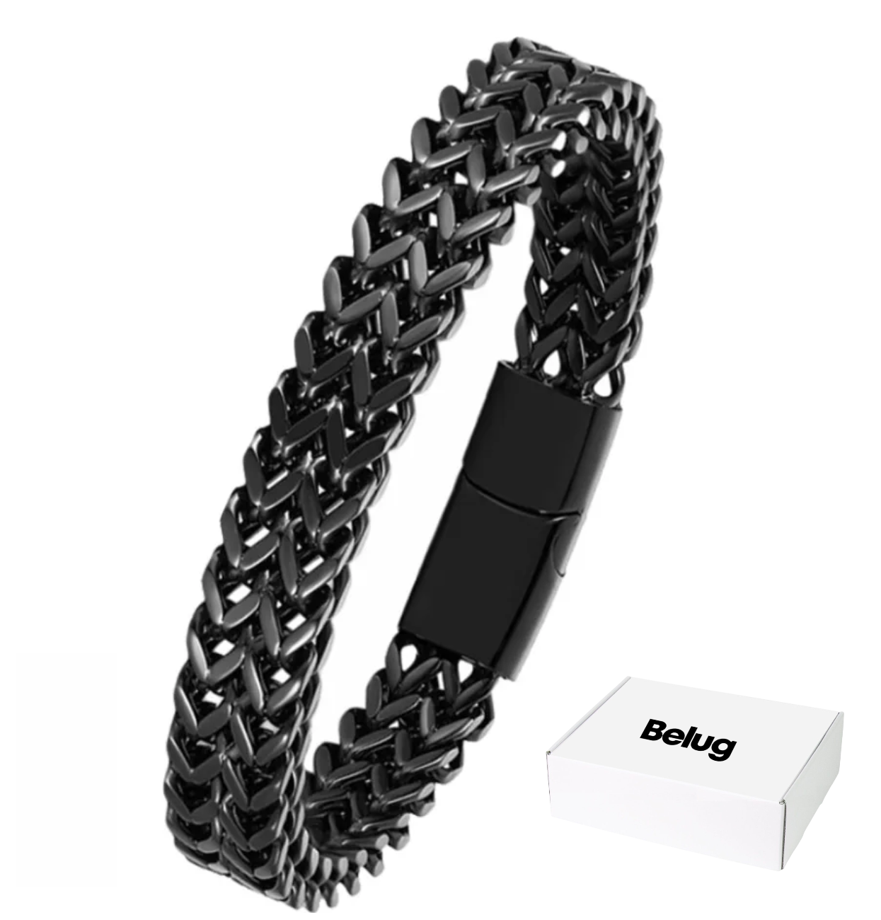 Esclava Negro 19 cm Para Hombre Dos Filas Acero Hebilla Magnética