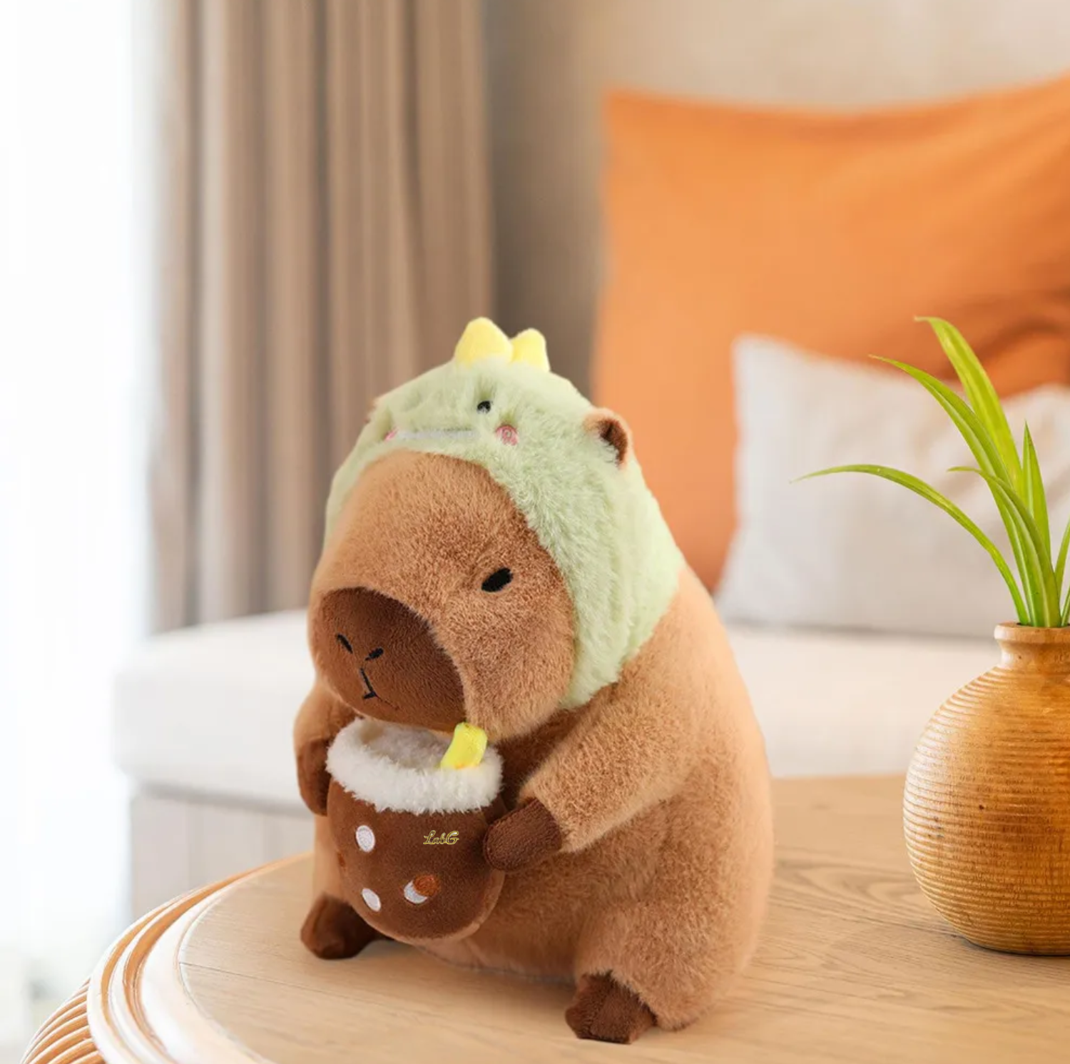 Peluche De Capibara Dinosaurio Cafe Verde