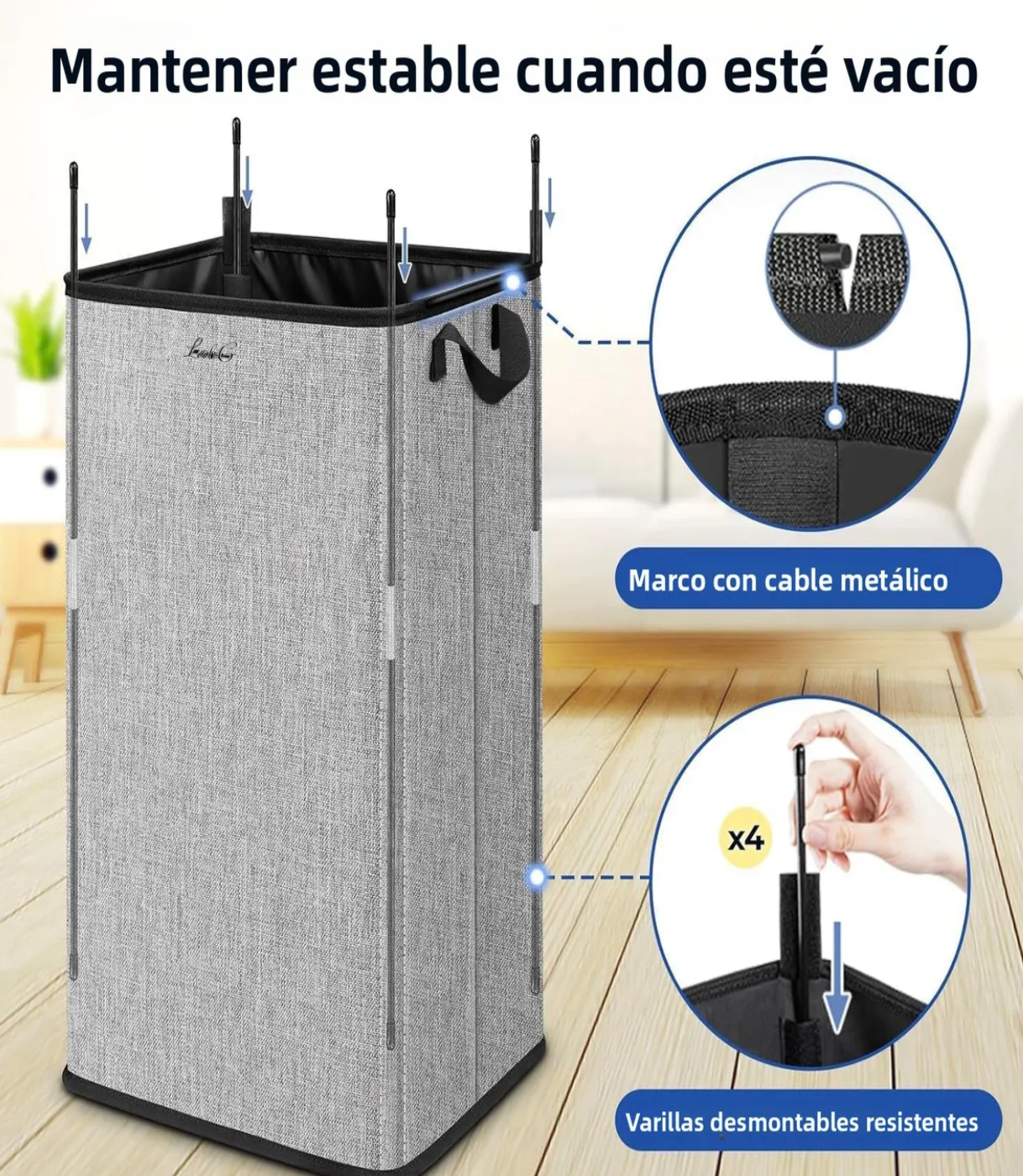 Cesto de Ropa Plegable 80L gris