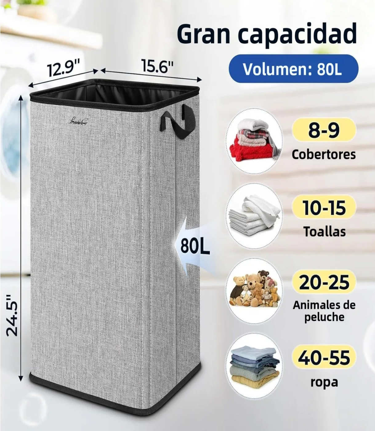 Cesto de Ropa Plegable 80L gris
