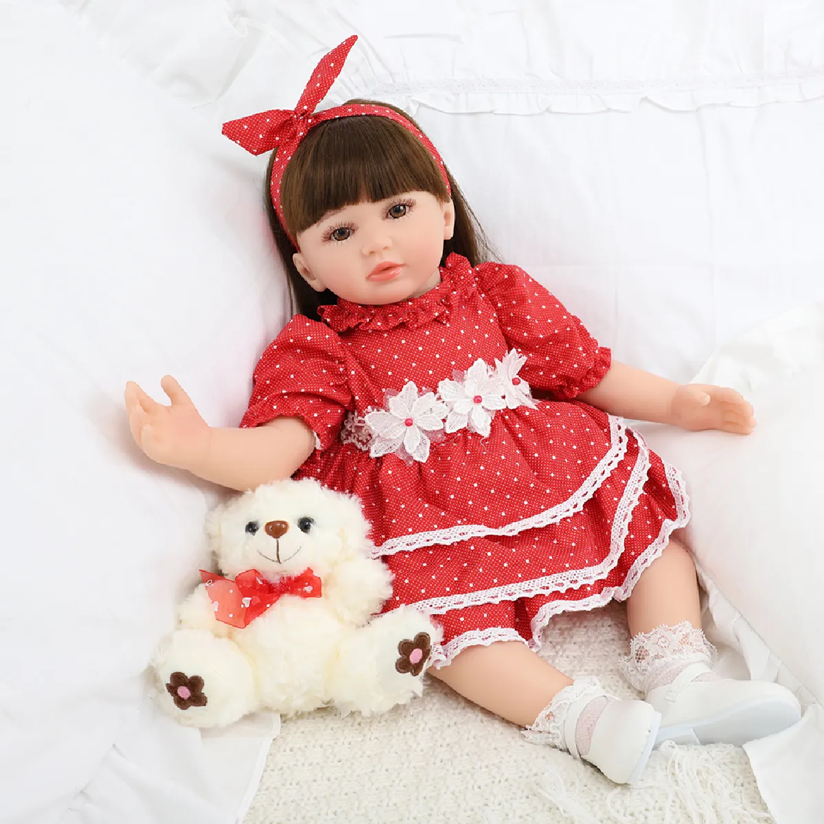 Muñecas Niña Con Cabello Largo 60 cm Color Rojo