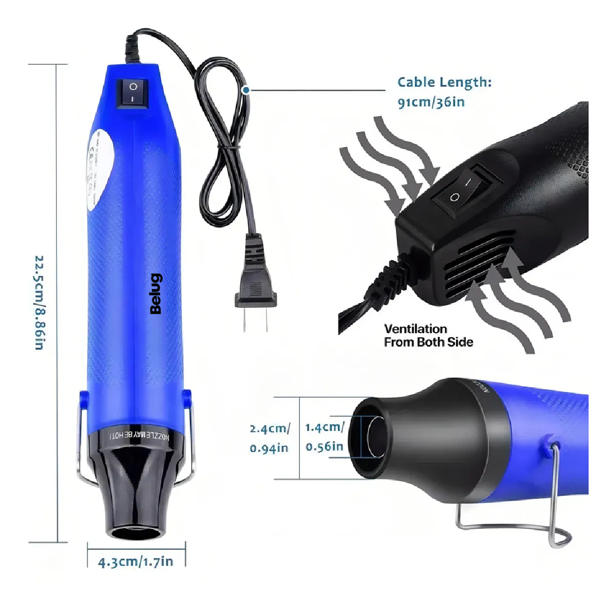 Pistola De Calor Portátil, Pistola De Aire Caliente Diy 300w AZUL