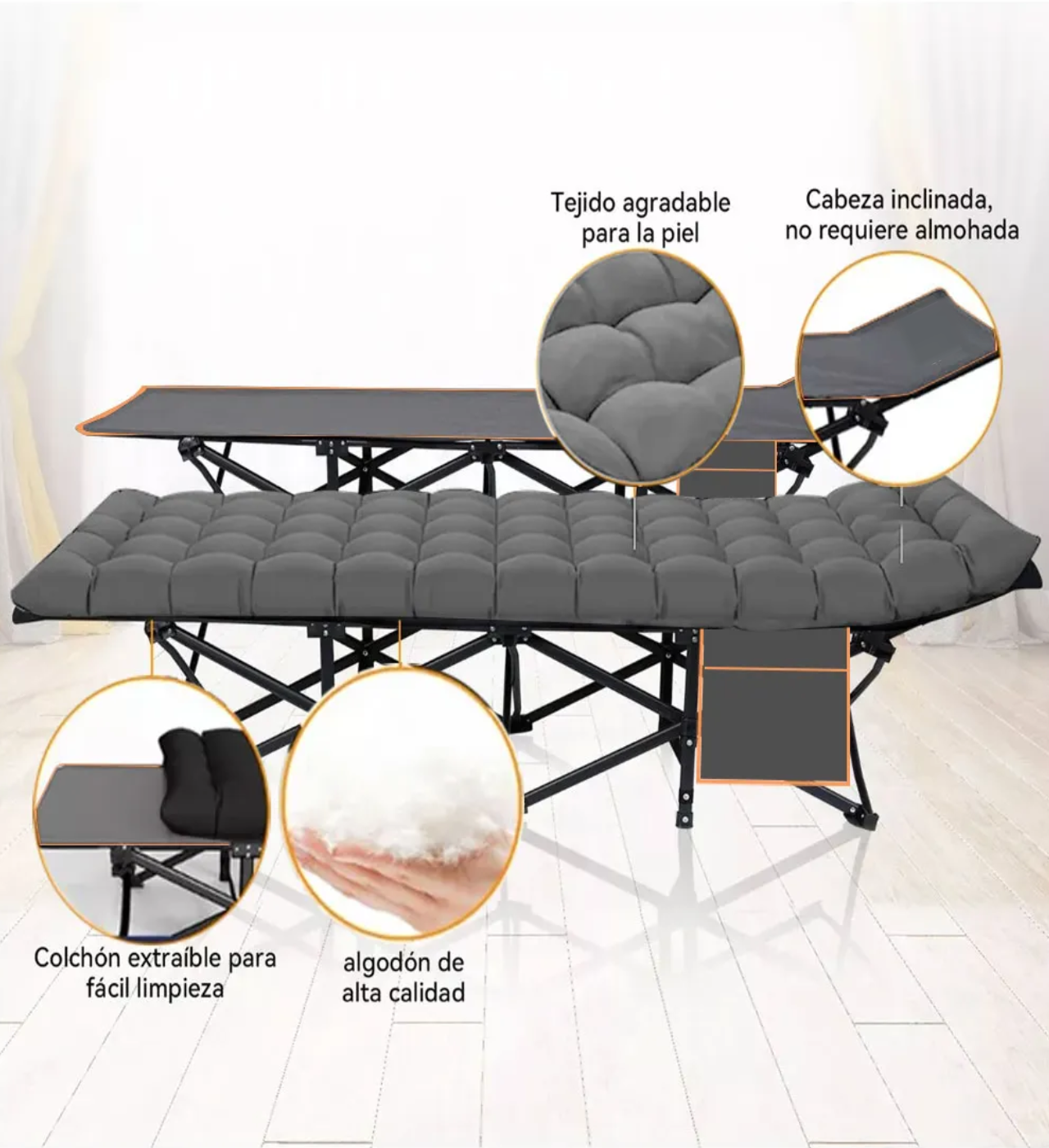 Catre Plegable Reforzado Economico Con Colchón Para Camping gris