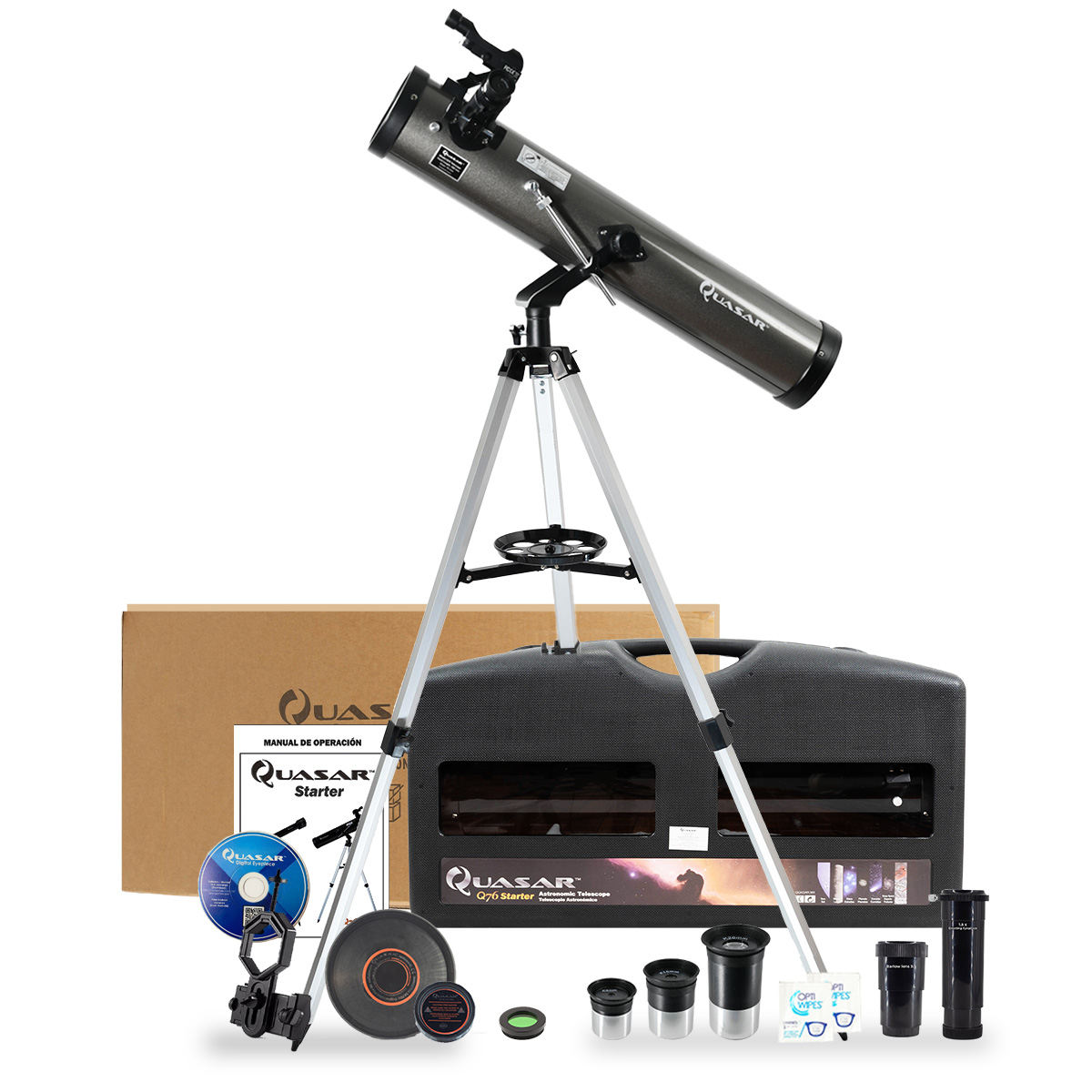 Telescopio Quasar Starter Q76 525x Con Adaptador Smartphone