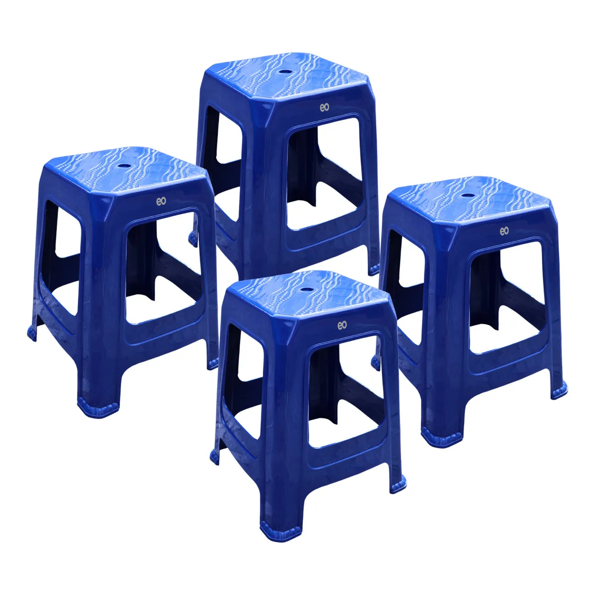 4 Bancos Plástico Uso Rudo Reforzado Color Azul Rey Lisa