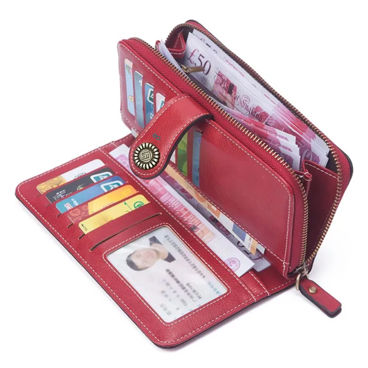 Cartera Mujer Cuero Gran Capacidad Color Rojo