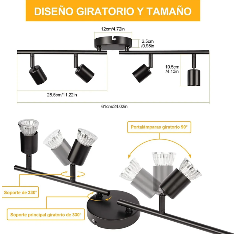 Iluminación De Riel Led De 4 Luces Color Negro