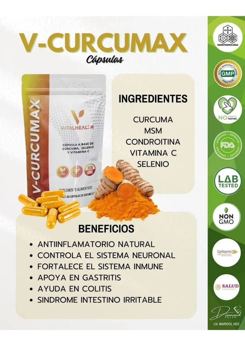 V-Curcumax VitalHealth | Cúrcuma + MSM | Antiinflamatorio Natural y ...