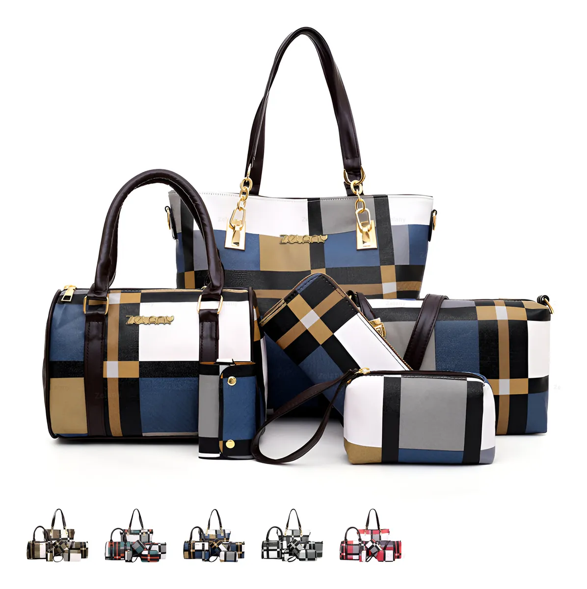 Bolsas para Dama Mujer Set 6 pz Estilo Listrado Elegante Versatil de ...