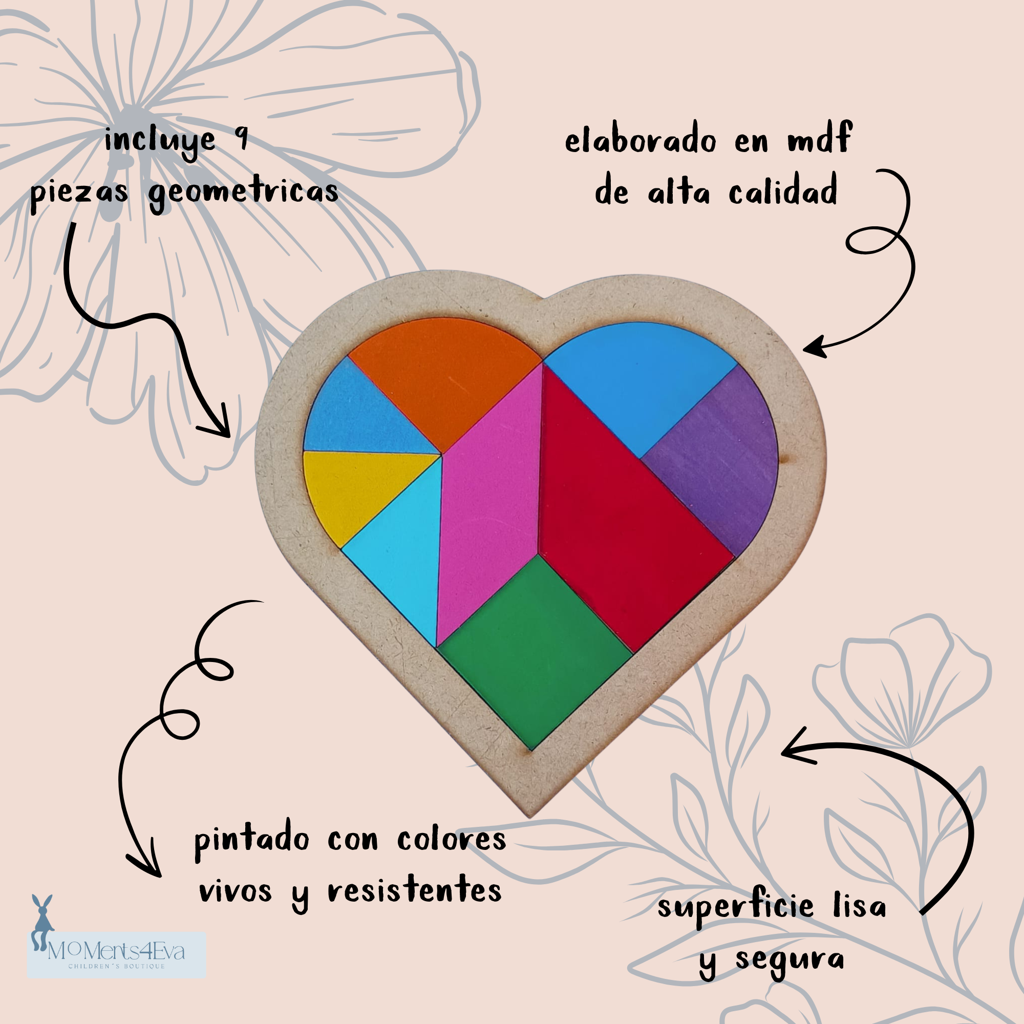 Tangram Madera Juego Didactico Educativo Niños Escolar Corazón