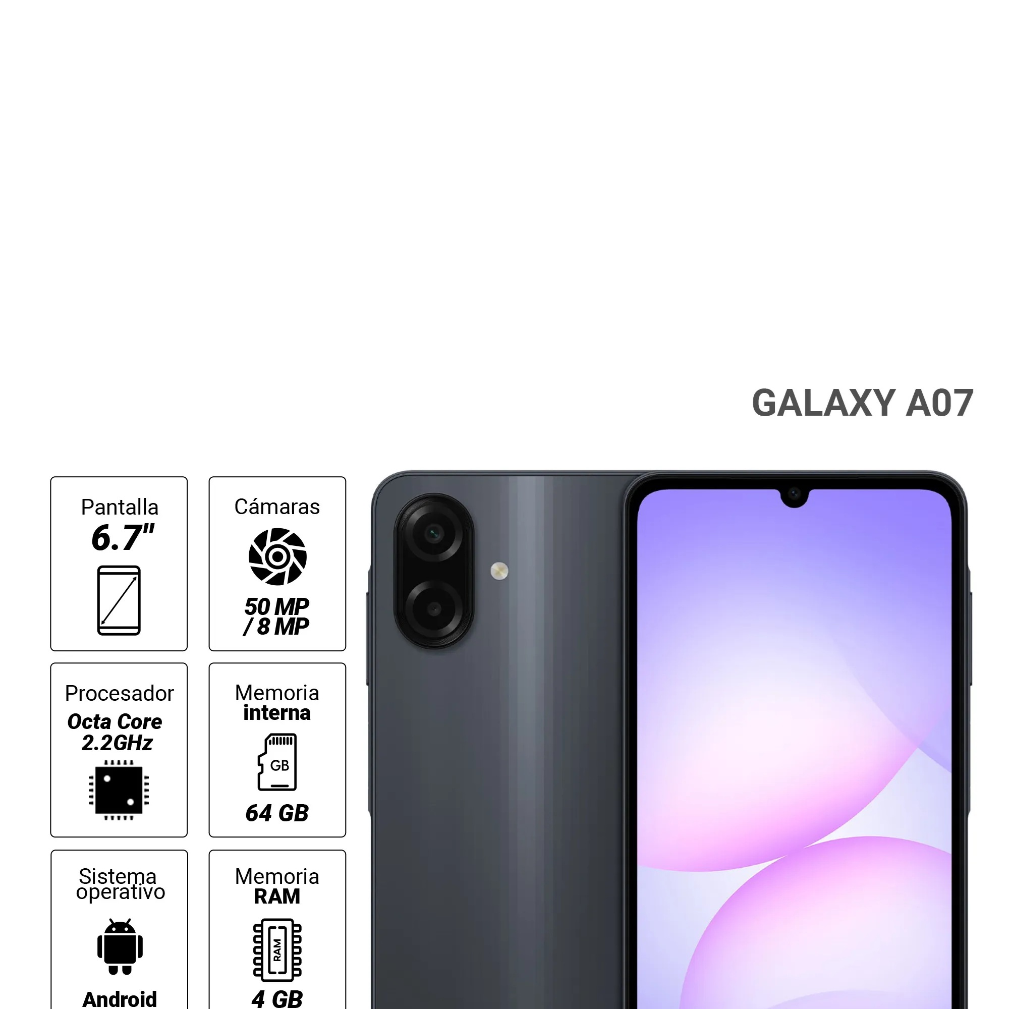 Samsung A07 64Gb 4Ram Color Negro Nuevo Libre