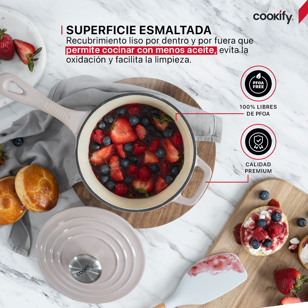 Olla de Hierro Fundido Esmaltado con Taupe 1.5 Lts Gris Cookify.