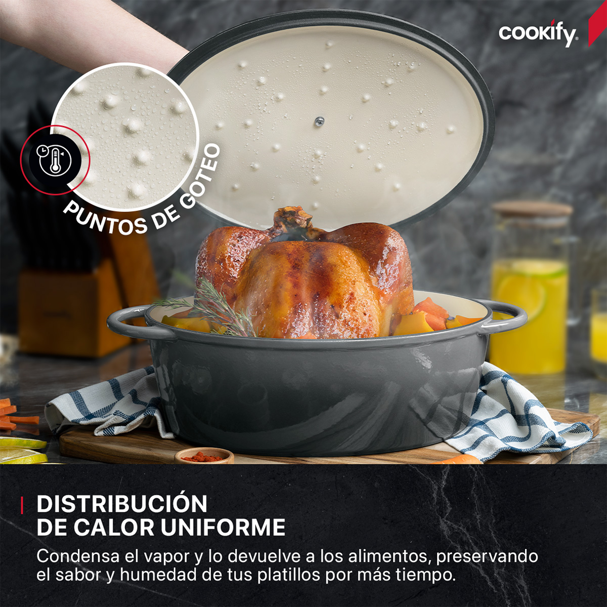 Horno Holandés Olla De Hierro Fundido Con Esmaltado 7 Lts Gris Cookify.