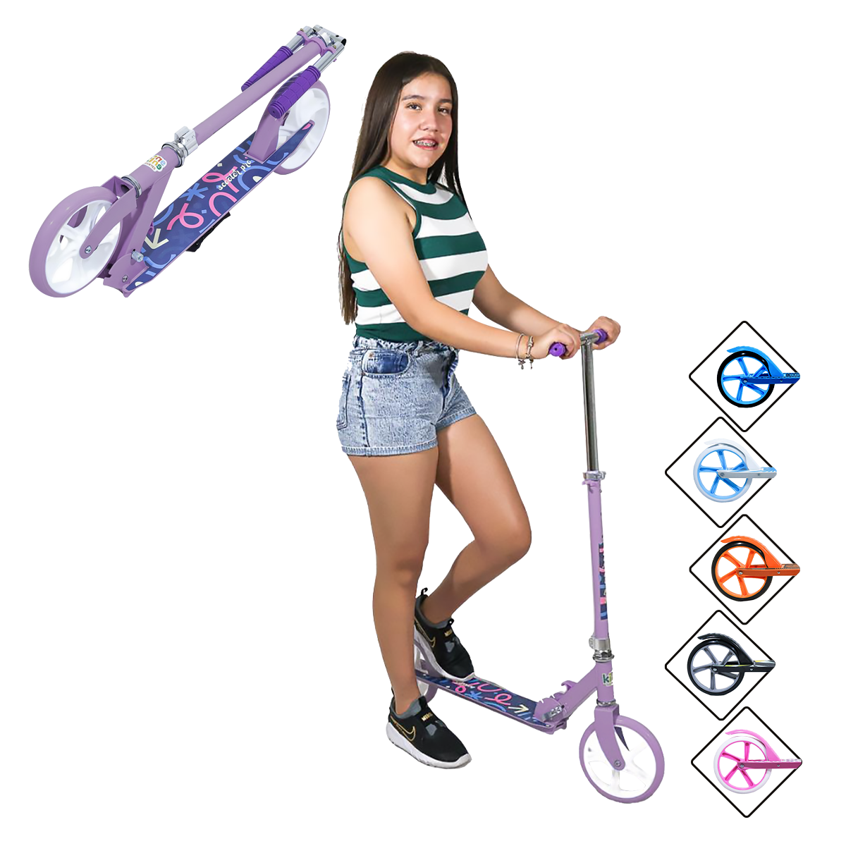 Kinene | Scooter Manual para Jóvenes y Adultos – Ajustable, Plegable, Ruedas de 20 cm – Modelo ...