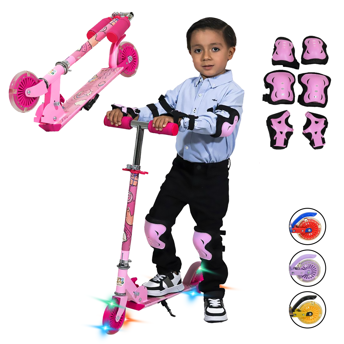 Kinene | Scooter Infantil de 2 Ruedas para Niños de 3 a 8 Años – Luces LED, Plegable, Protección ...