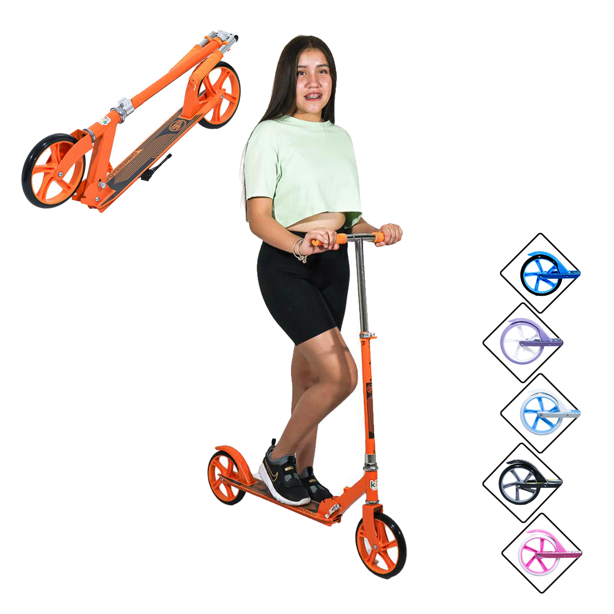 Kinene | Scooter Manual para Jóvenes y Adultos – Ajustable, Plegable, Ruedas de 20 cm – Modelo ...