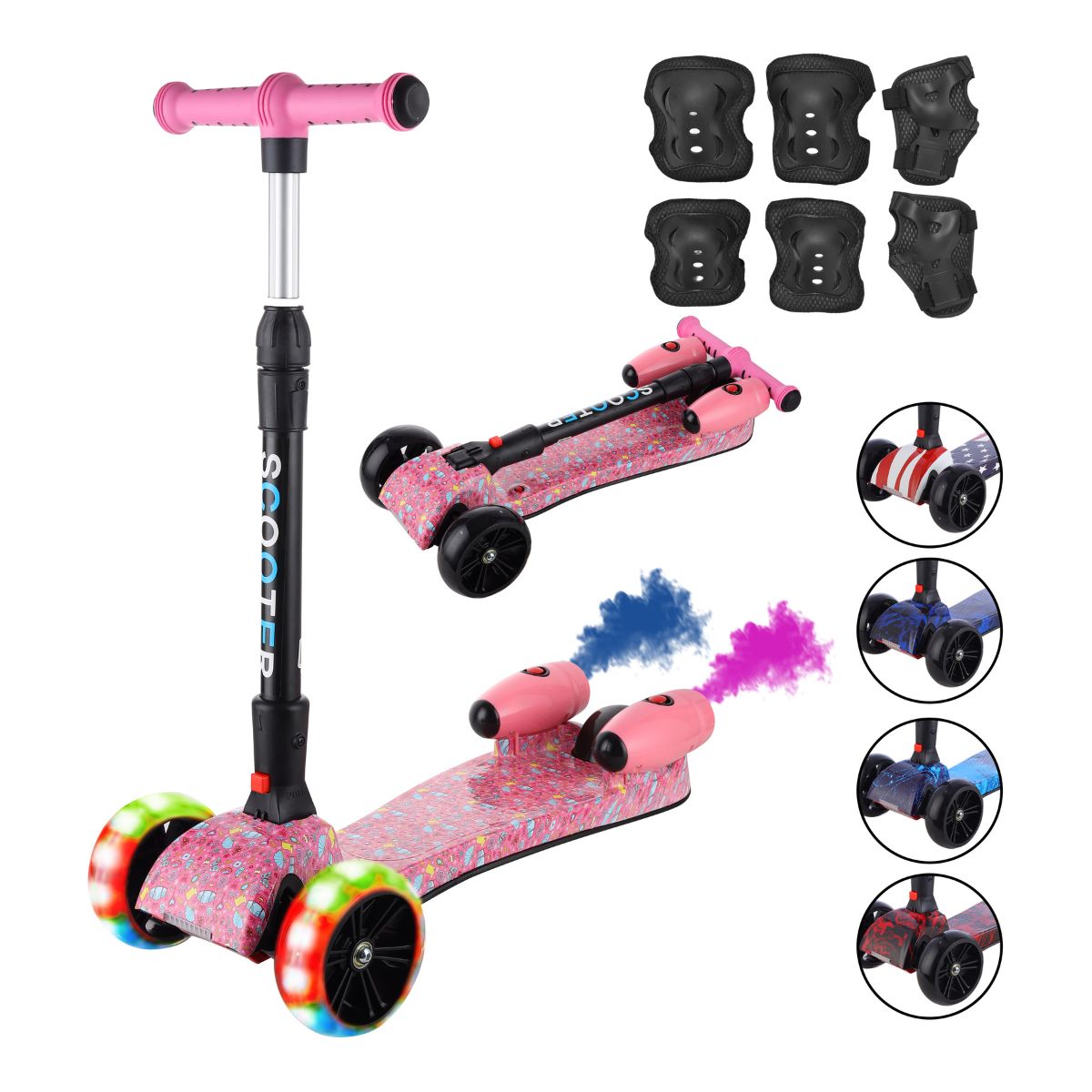 Kinene | Scooter Infantil de 3 Ruedas con Humo, Bluetooth y Música para ...