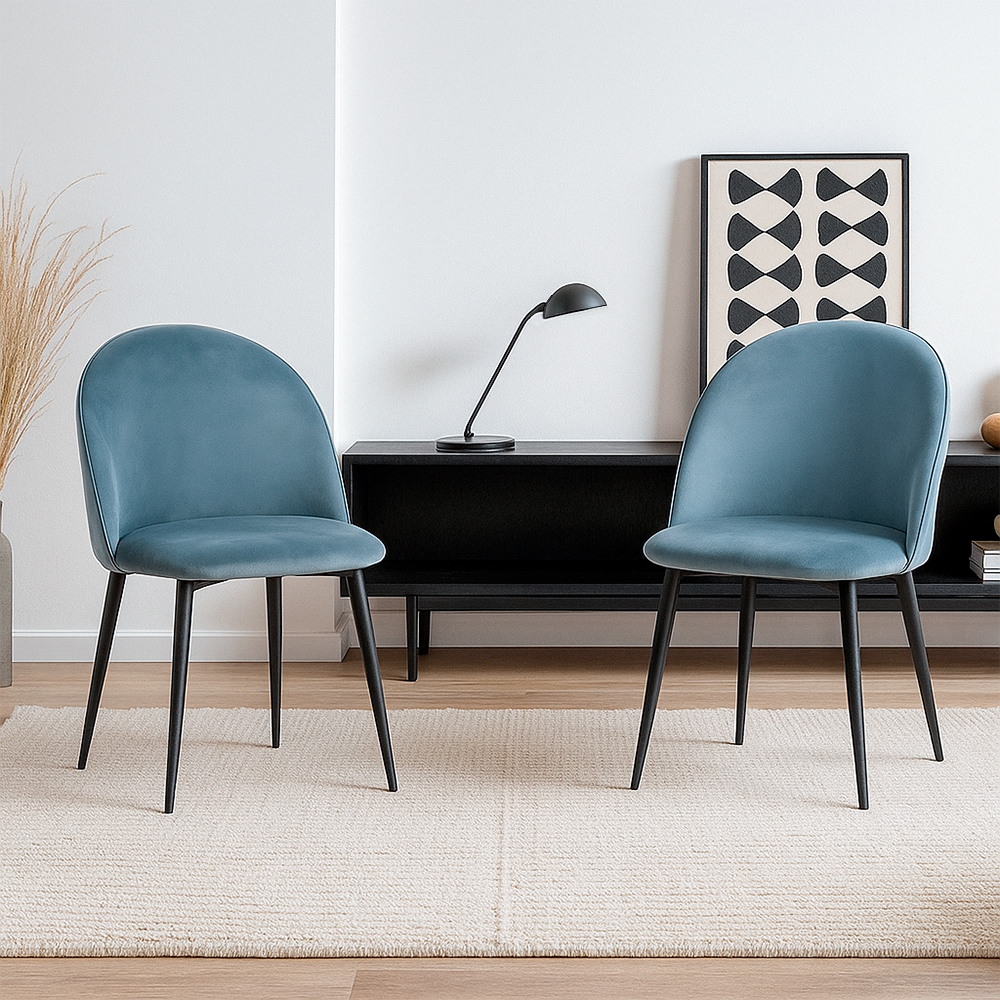 Ilios Innova | Set 2 Sillas para Comedor Tapizadas en Terciopelo Azul ...