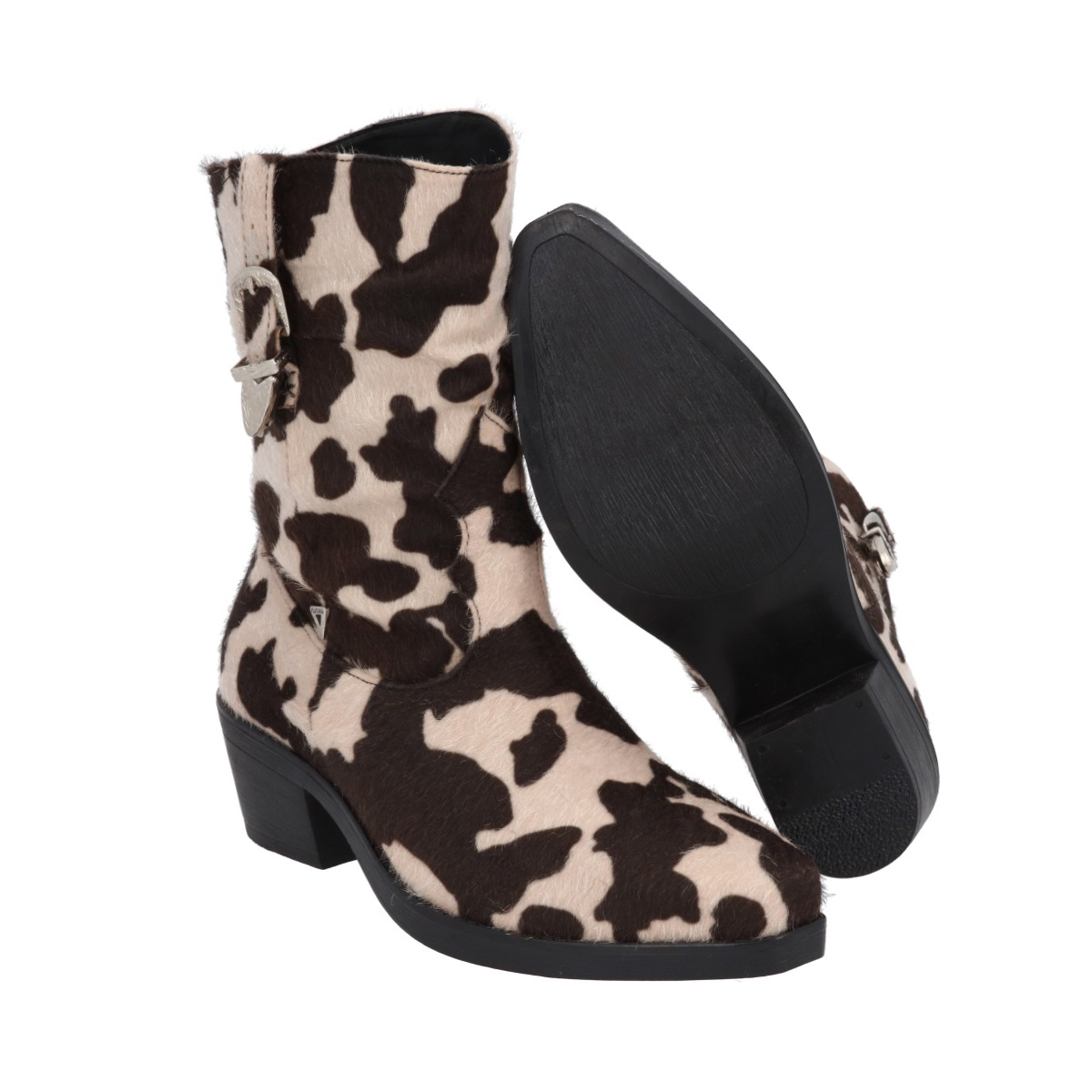 Bota Puntal De Tacón Vaquera Dallas Para Mujer Animal Print Vaca