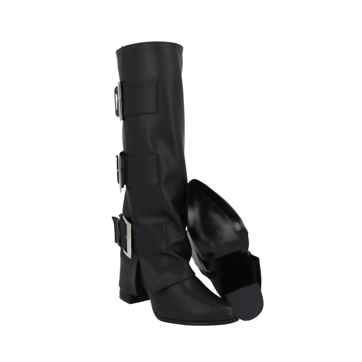 Bota De Tacón Larga Maxi Con Hebillas Merlina Para Mujer Charol Drillo ...