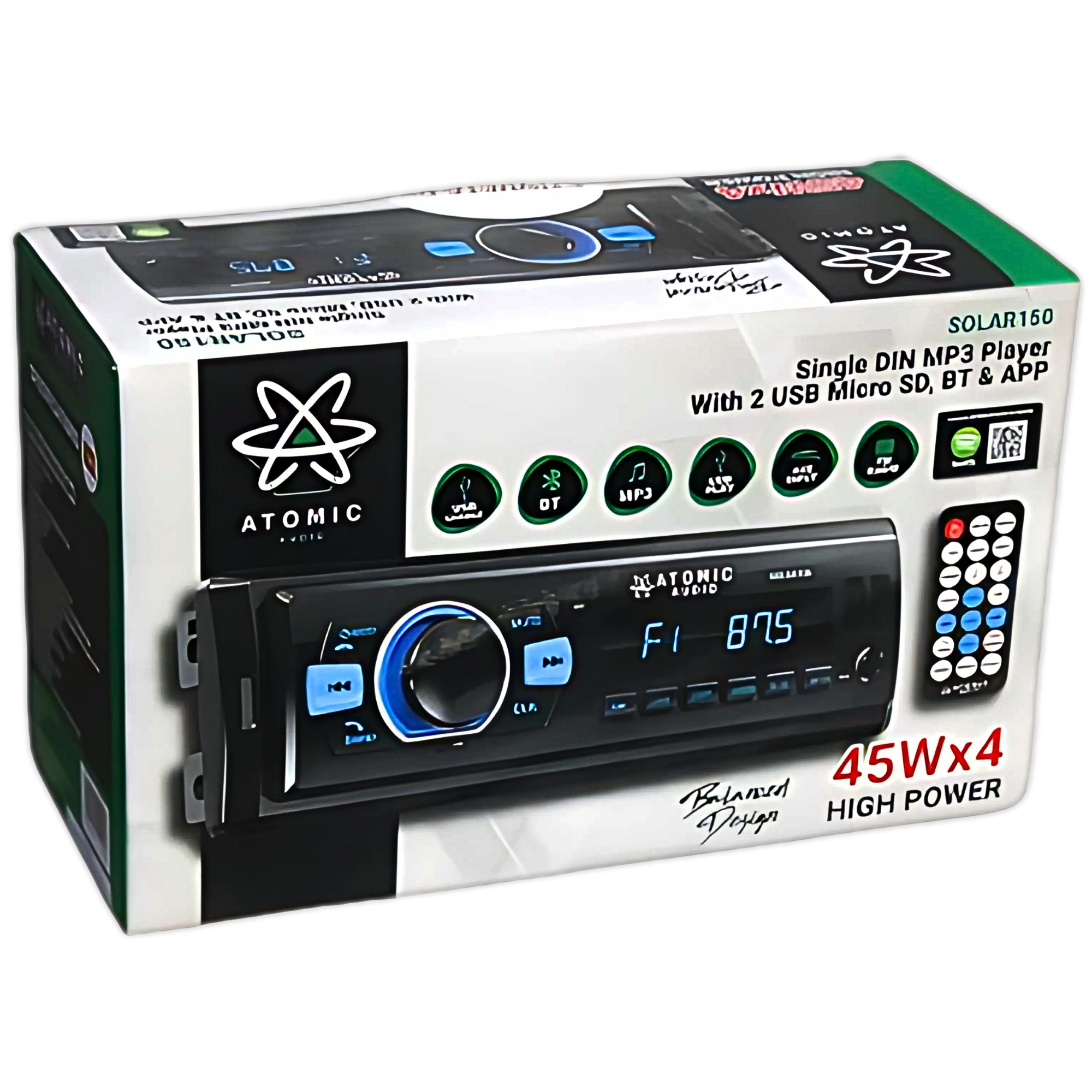 Estéreo Atomic Audio SOLAR150 1 DIN MP3, USB, SD, Bluetooth