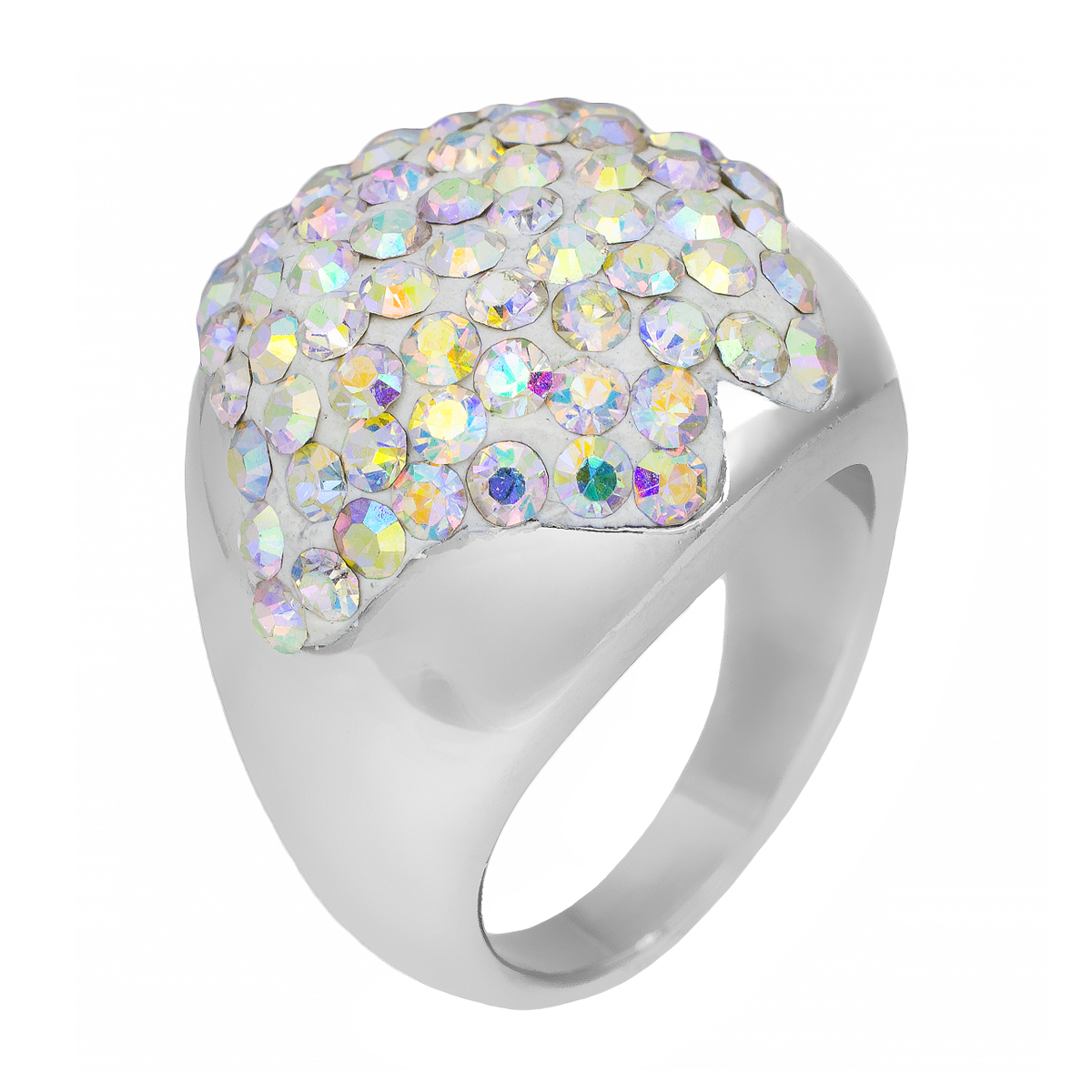 Anillo Ocean Heart Convexo Cristales tornasol acero inoxidable