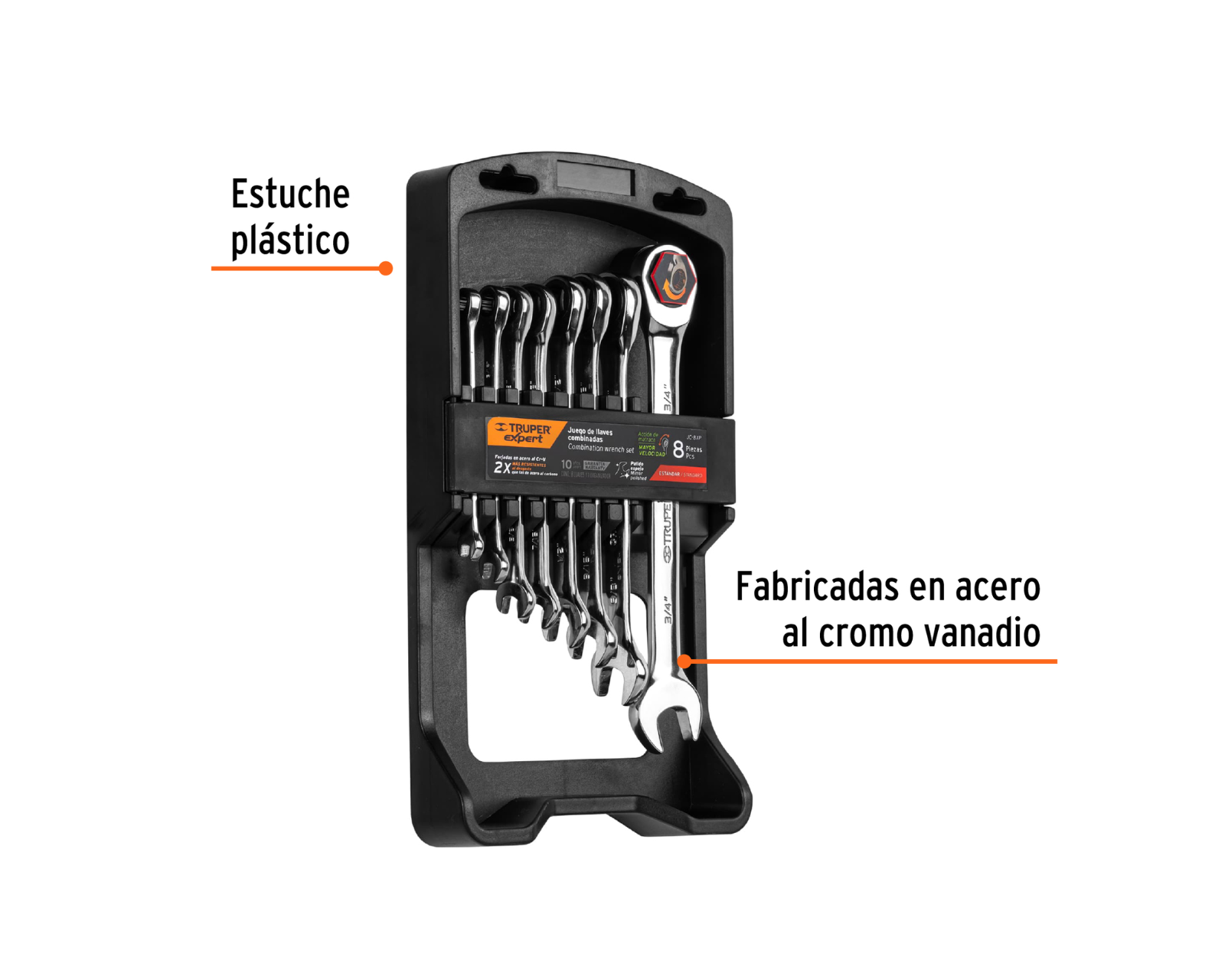 Juego de 8 llaves combinadas std pulidas con matraca, modelo JC-8XP ...