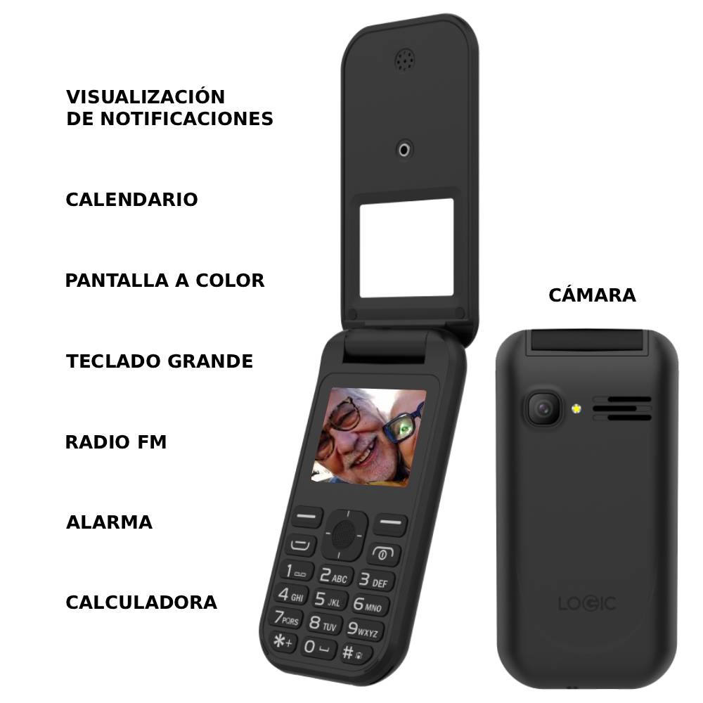 Celular Logic F6 Flip 2G Liberado botones grandes, linterna, radio FM ...