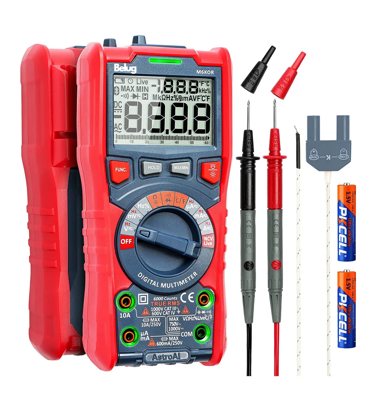 Multímetro Digital Profesional, 6000c Belug Voltimetro Amperimetro Rojo