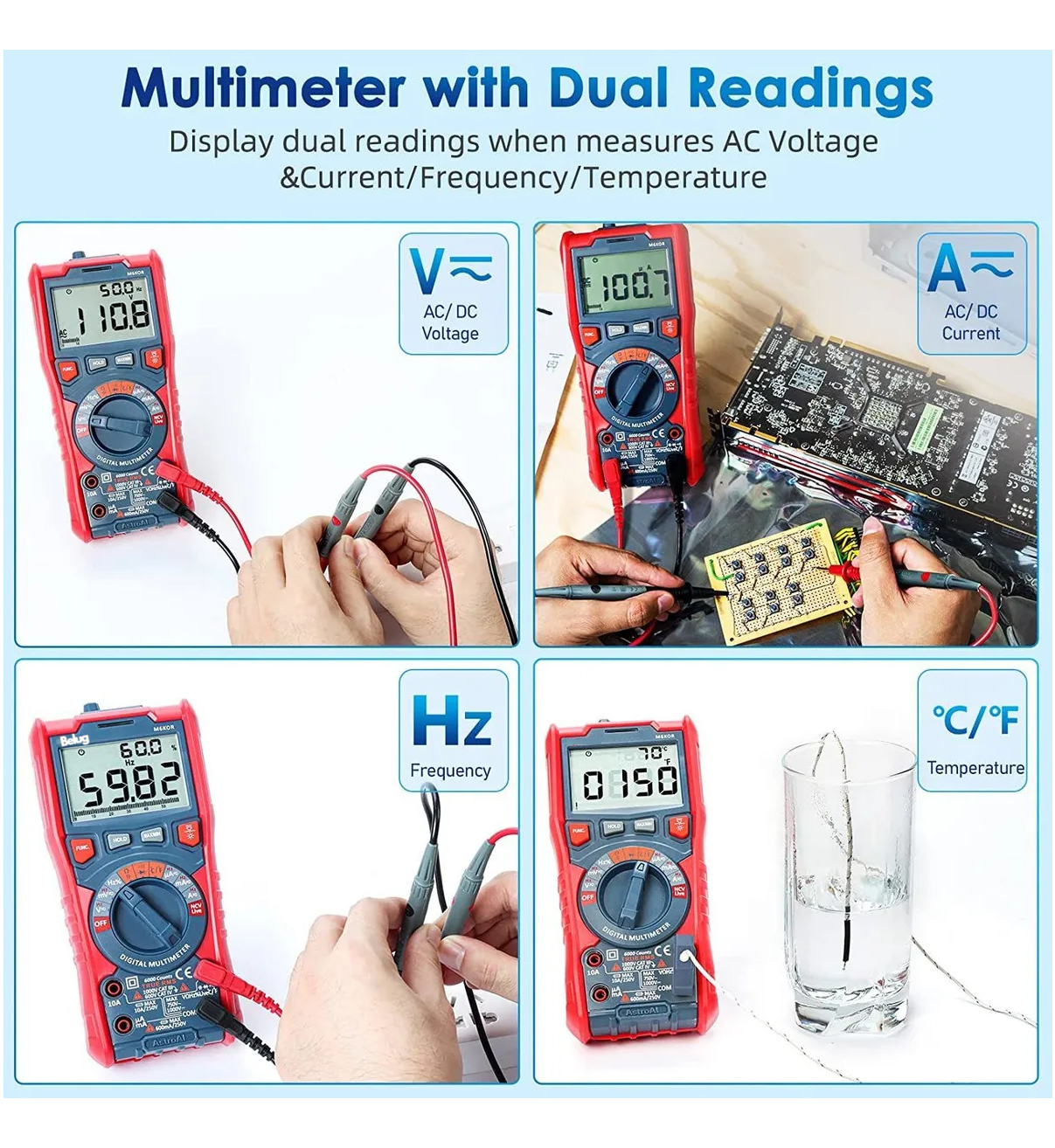 Multímetro Digital Profesional, 6000c Belug Voltimetro Amperimetro Rojo