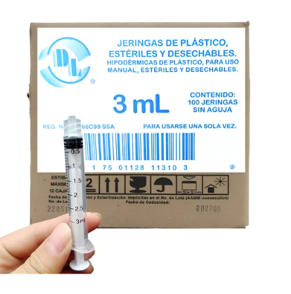 Jeringas De Plastico Dl 3 Ml Sin Aguja Caja Con 100 Pzas
